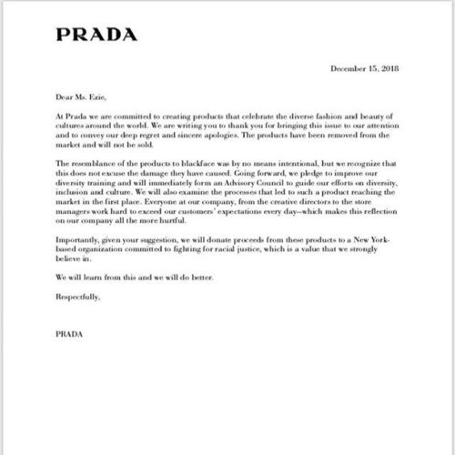 Prada Writes Letter Of Apology For Blackface Monkey Merchandise